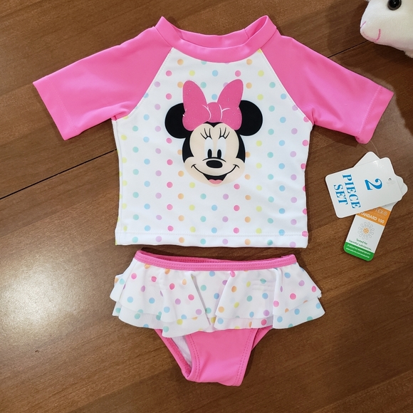 Disney | Swim | Nwt Minnie Mouse Baby Girl Swim Rash Guard Set 2piece ...